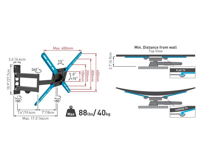 3400W.W LCD TV zglobni zidni nosač do 65 inča za ravne i zakrivljene televizore
